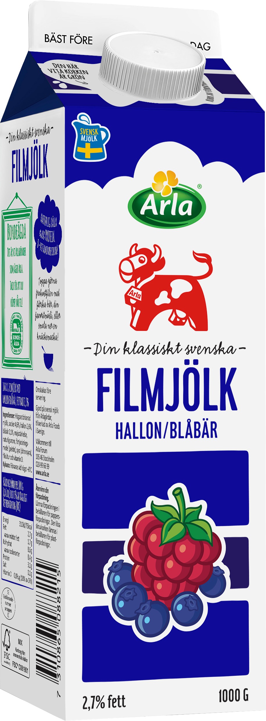 Filmjölk blåbär & hallon 2,7%