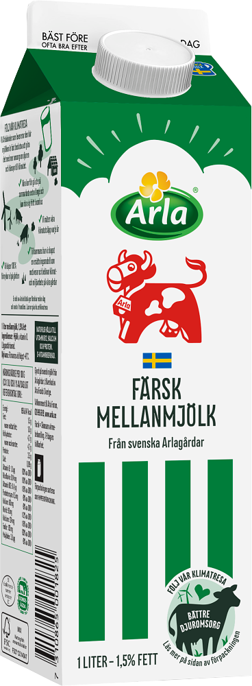 Arla Ko® Färsk mellanmjölk 1,5% 1 l | Arla